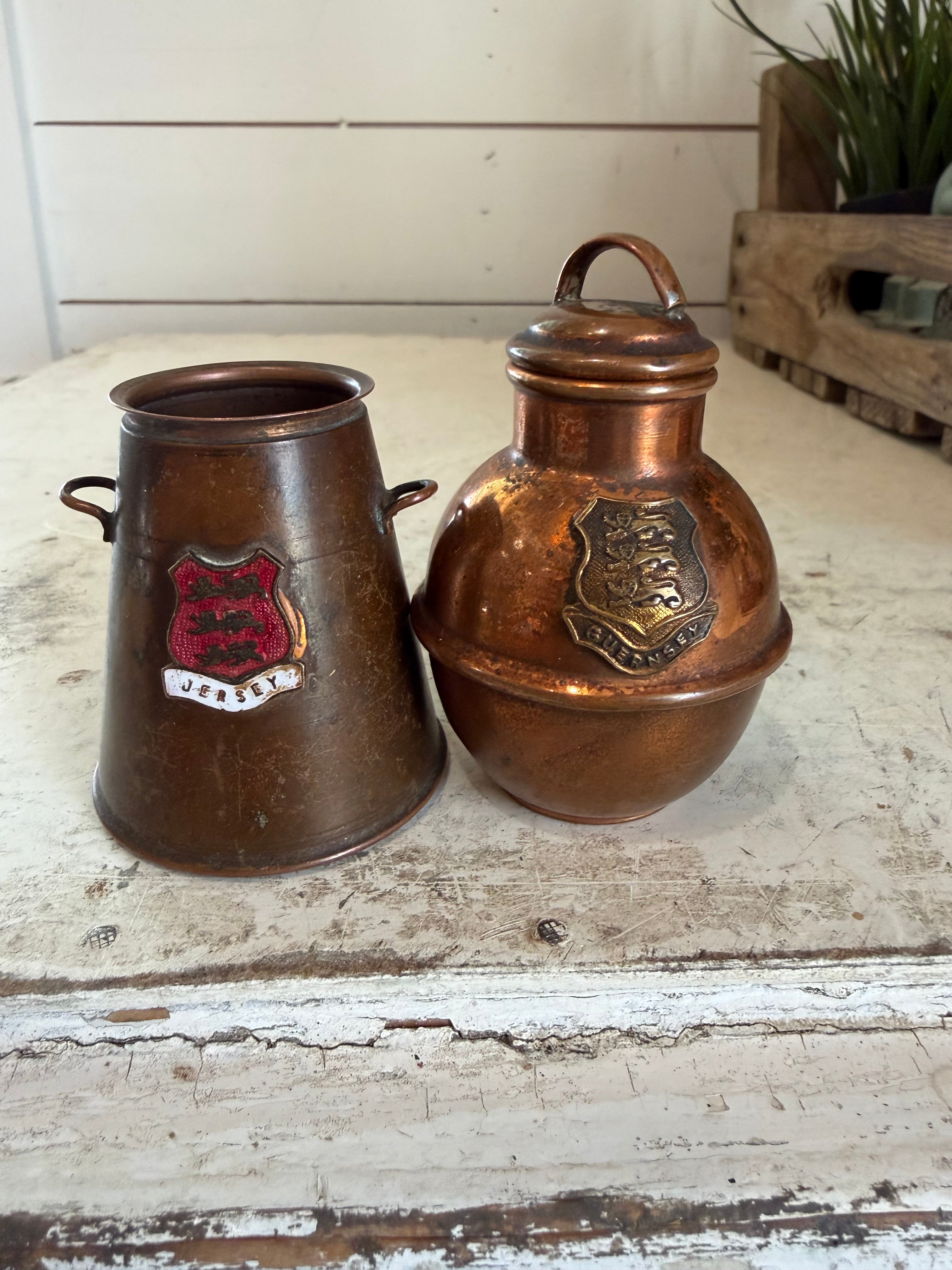 Set of two copper, mini milk, jugs, Guernsey and jersey – Jami Ray Vintage