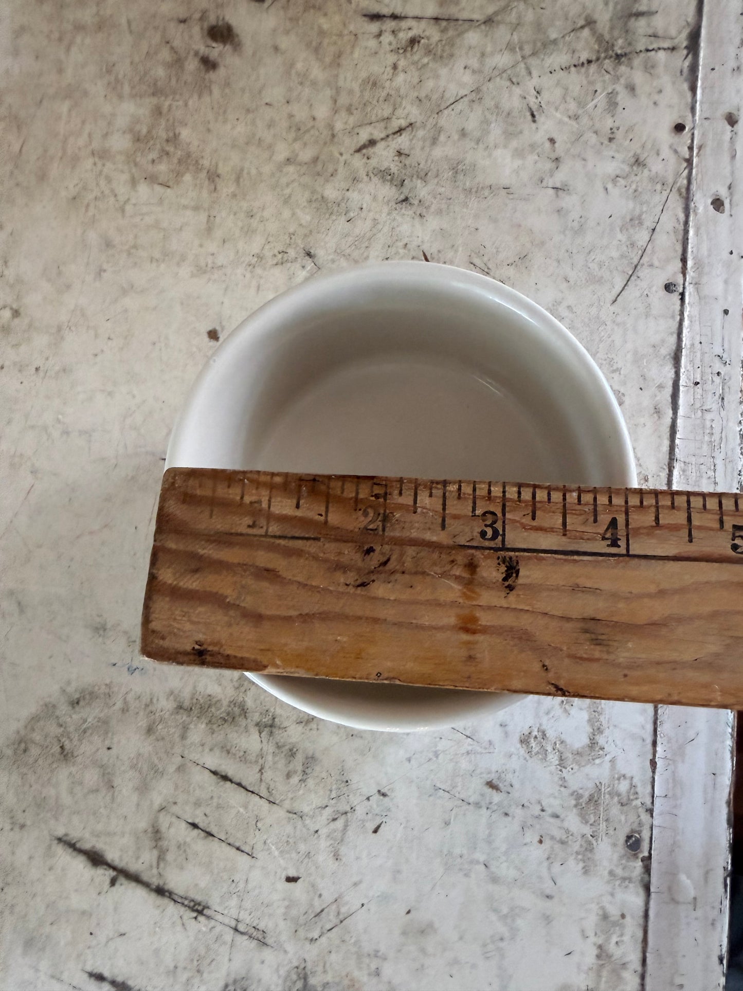 White stoneware ramekin with dots around rim- will get hard dish soap – Jami Ray Vintage