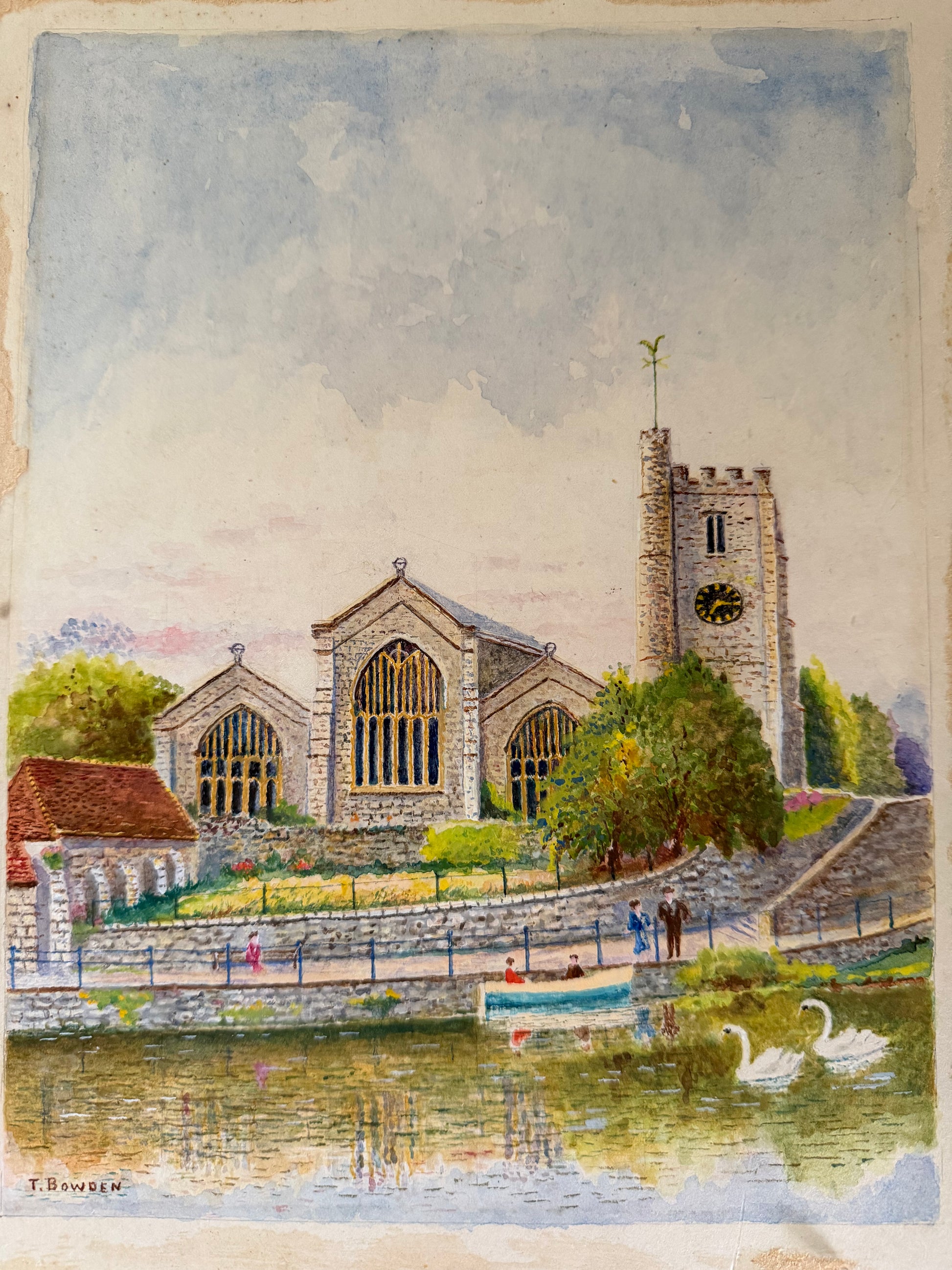 Original watercolor All Saints Church in Maidstone, Kent, England. The ...