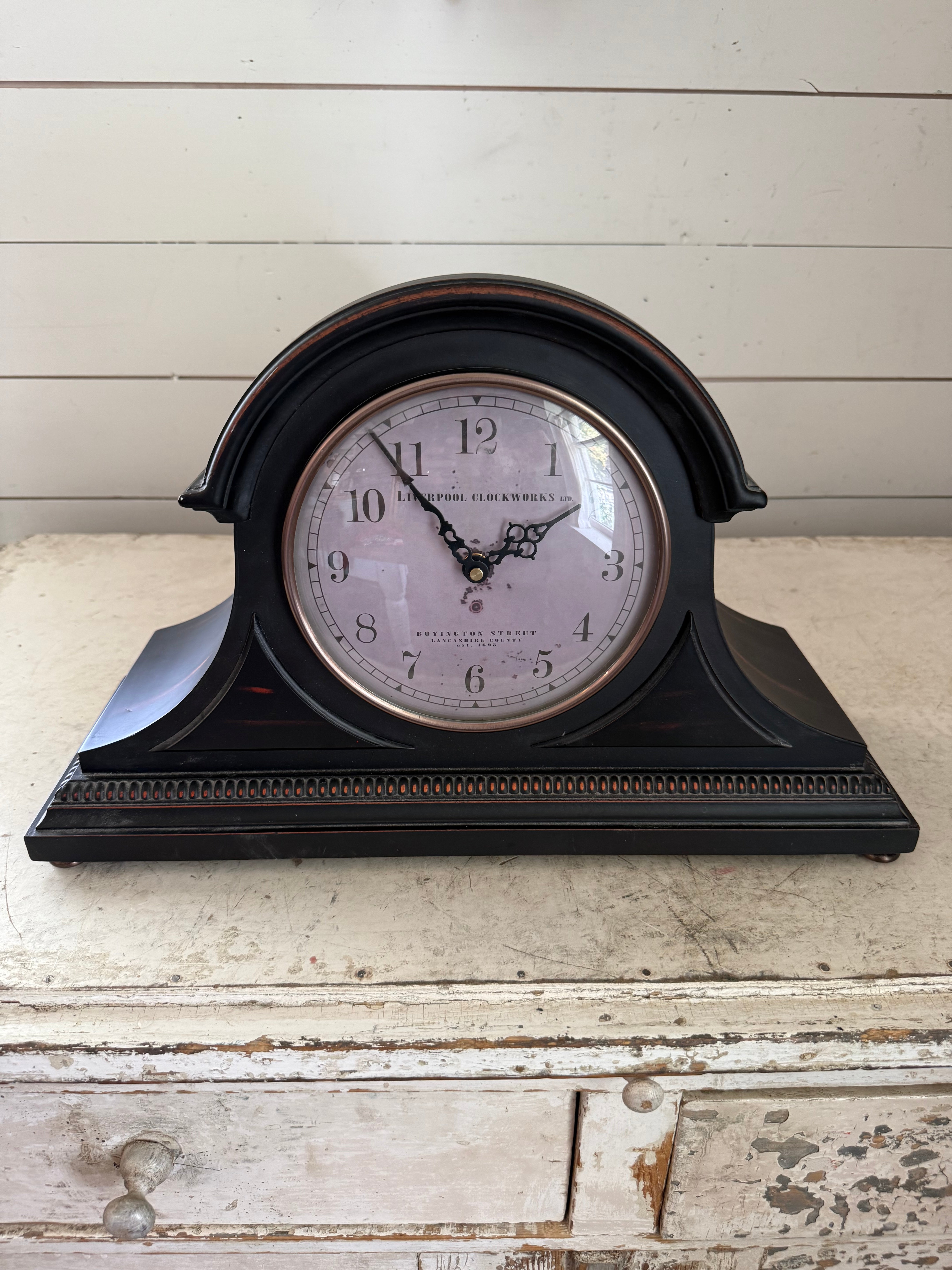 Large black mantle clock with distressed age – Jami Ray Vintage