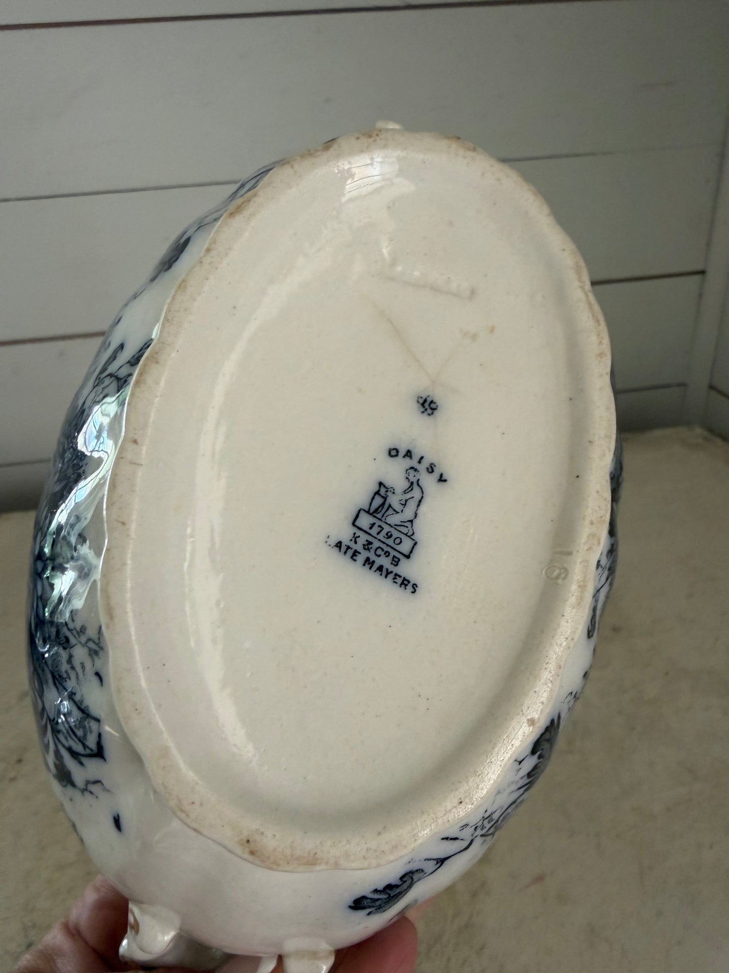 Pretty Victorian Tureen Daisy Late Mayers Blue White Ware. Oval Vegeta ...