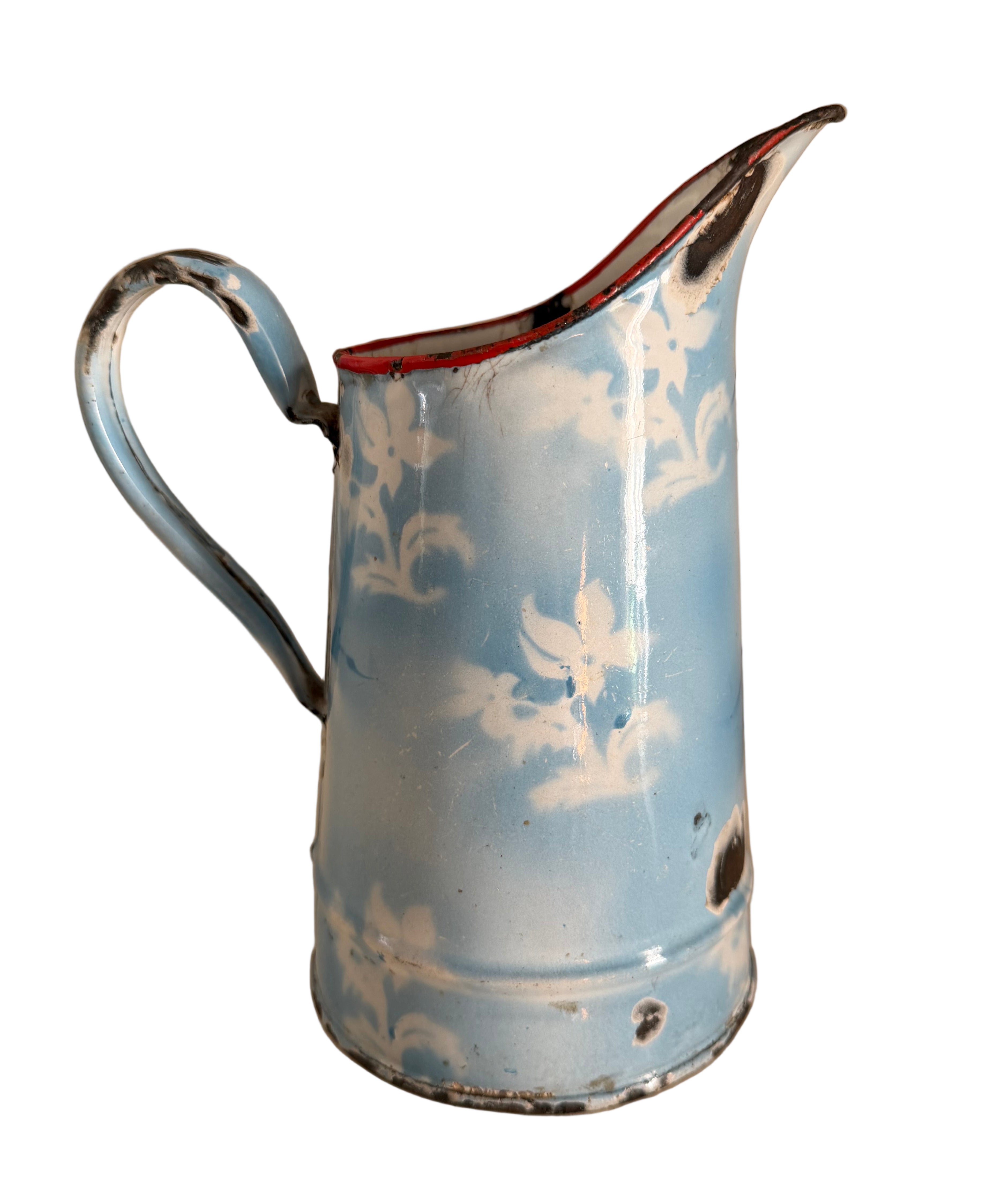 ANTIQUE FRENCH BLUE AND WHITE FLORAL BODY PITCHER – Jami Ray Vintage