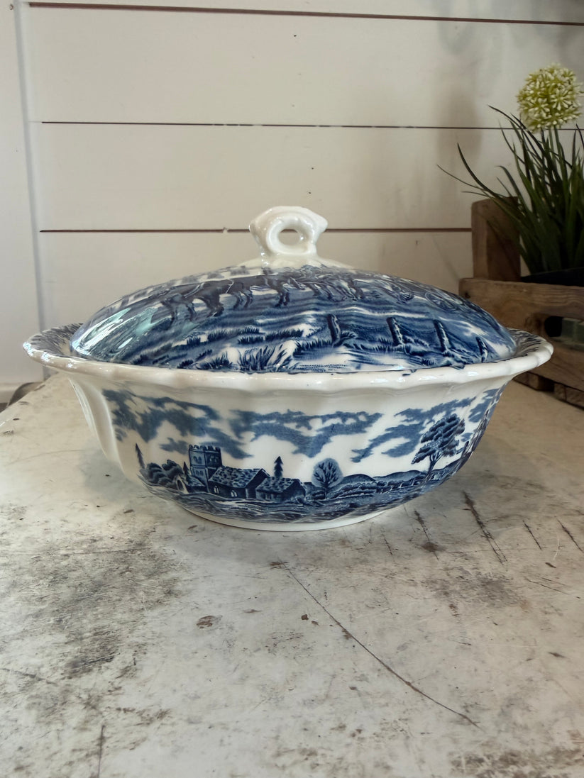Vintage MYOTT ROYAL MAIL Blue & White Lidded Serving Bowl- Staffordshi ...